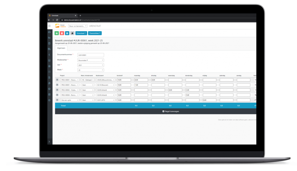 Uren | Bouwmakers software